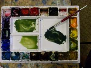 Painting Gum Trees with watercolor, the foliage color